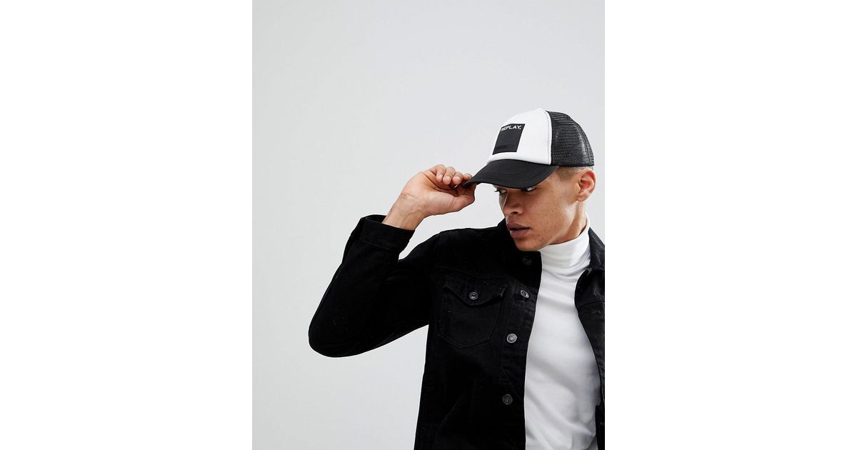 Replay Logo Trucker Cap in White for Men | Lyst UK
