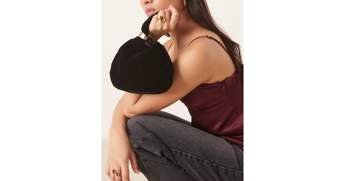 Mango Velvet Pouch Bag With Gold Accent in Black | Lyst