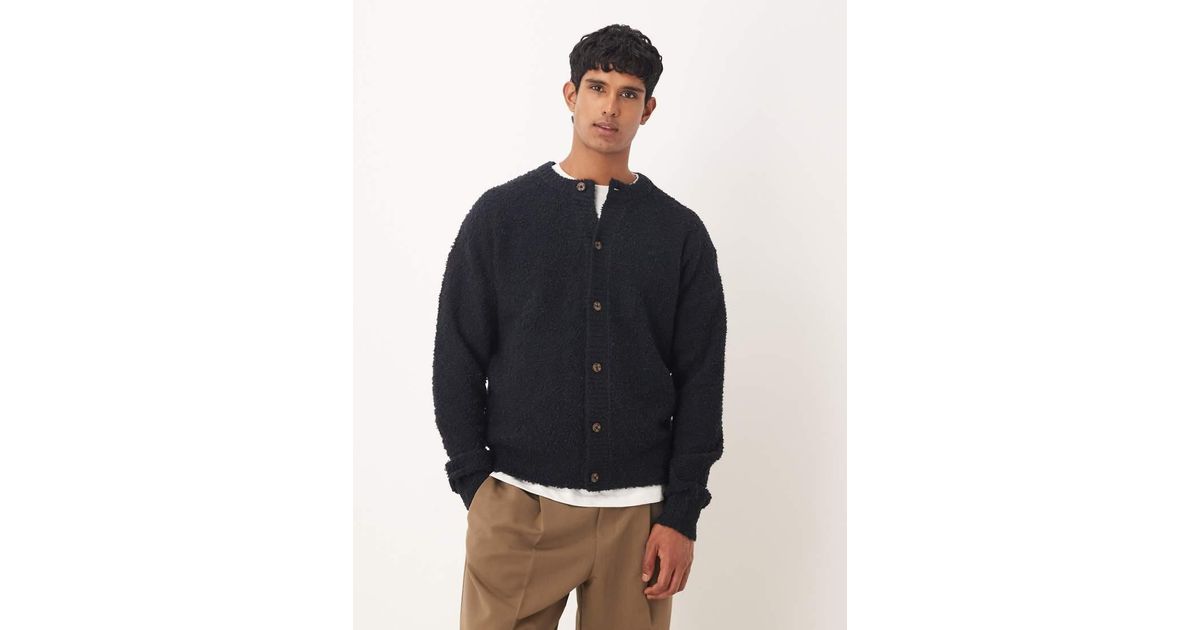 ASOS Relaxed Knit Boucle Crew Neck Cardigan in Blue for Men | Lyst UK