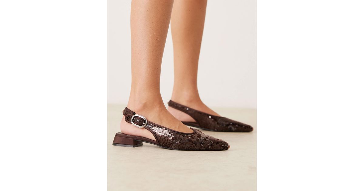 ASOS Wide Fit Leonora Sequin Slingback Ballets in Brown | Lyst