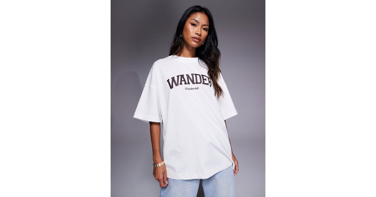 Wanderdoll Oversized Crew Neck Logo T-shirt in White | Lyst