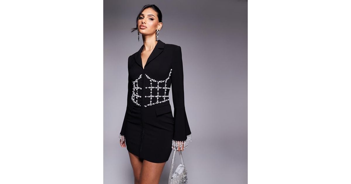 Lavish Alice Pearl Embellished Mini Blazer Dress in Black | Lyst UK