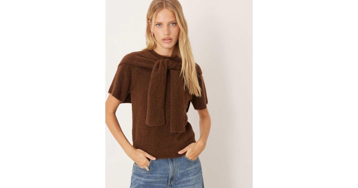 Mango Knitted Top With Scarf Detail in Brown | Lyst UK
