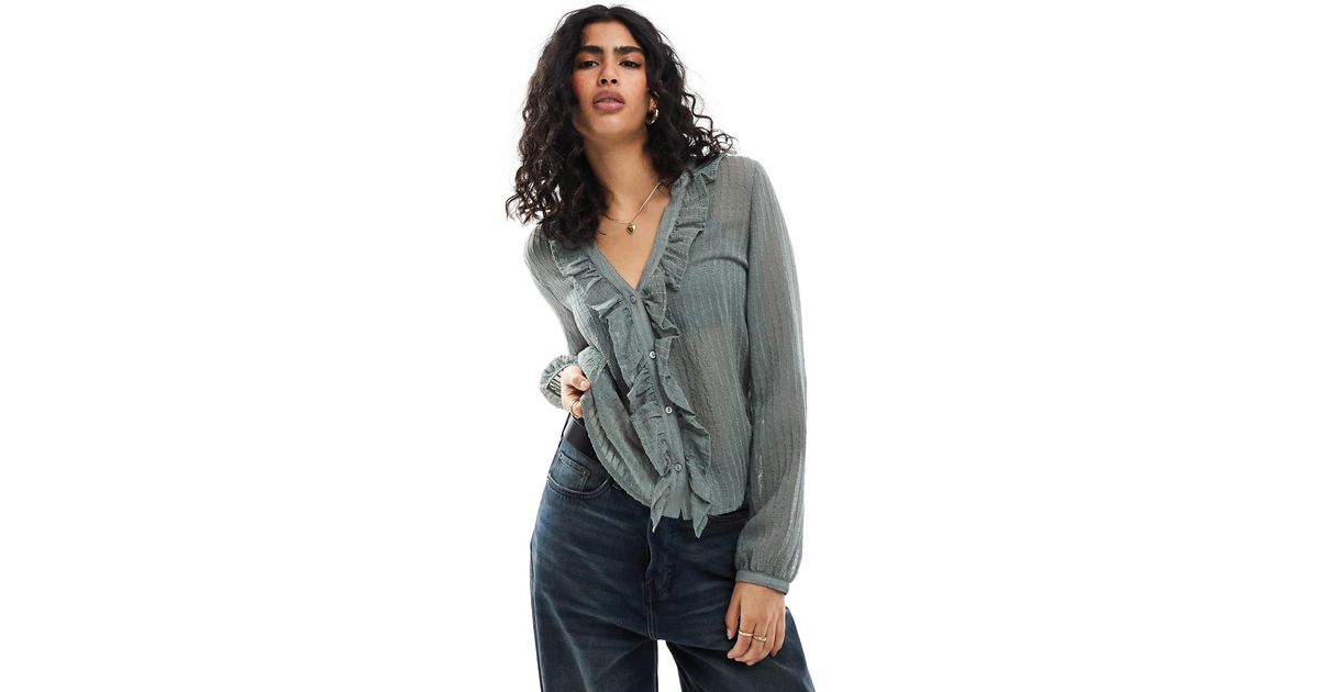 Stradivarius Ruffle Shirt in Gray | Lyst