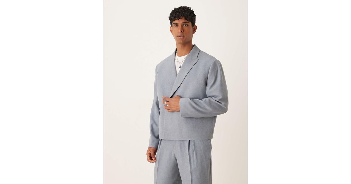 ASOS Double Breasted Boxy Suit Jacket in Gray for Men | Lyst