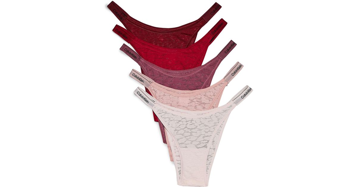 Calvin Klein Modern Lace 5 Pack Dipped String Tanga Thong in Red | Lyst