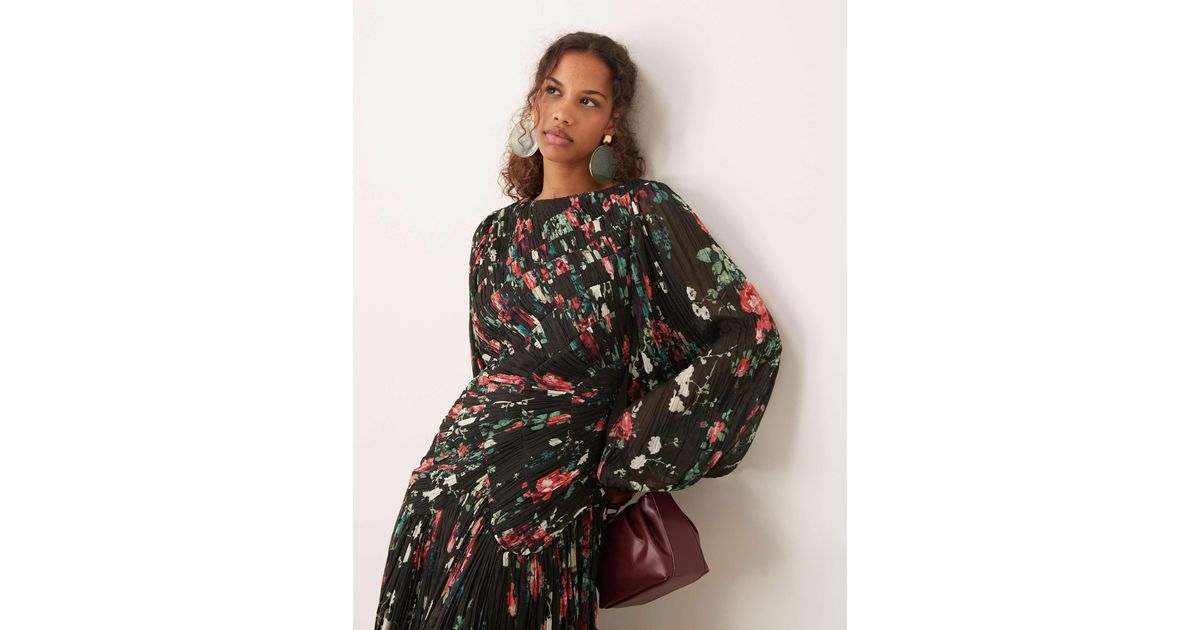 ASOS Long Sleeve Shirred Crinkle Maxi Dress With Dropped Waist | Lyst