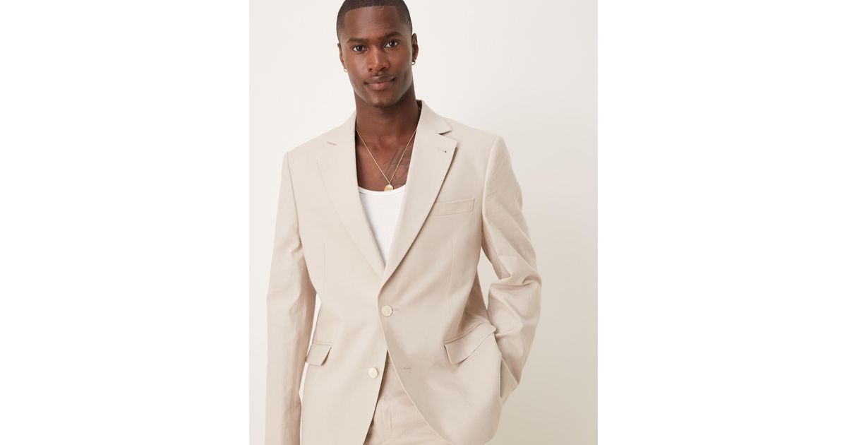 ASOS Linen Blend Slim Suit Jacket in Natural for Men | Lyst