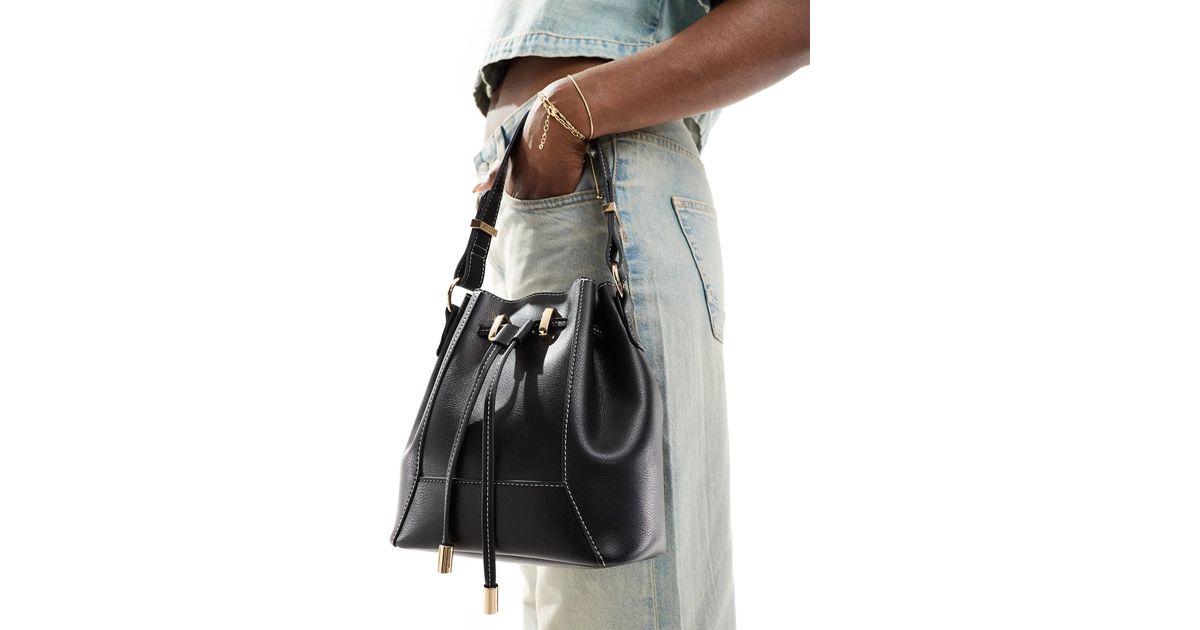 ASOS Bonded Bucket Bag With Contrast Stitch And Removable Crossbody ...