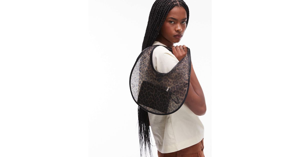 Mango Mesh Leopard Print Hand Bag in Black | Lyst