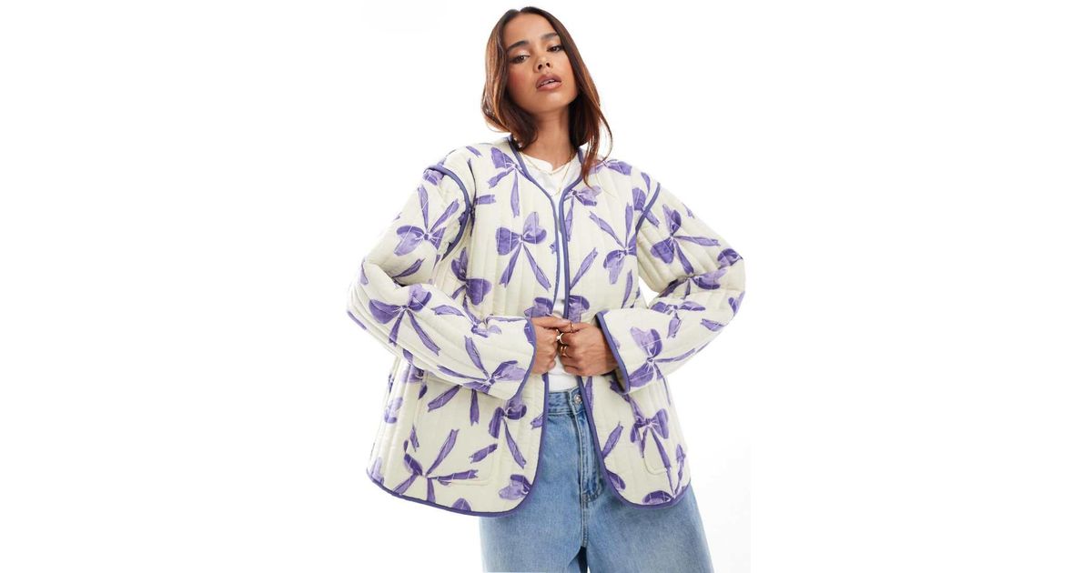 ASOS Cotton Quilted Jacket in Blue | Lyst UK