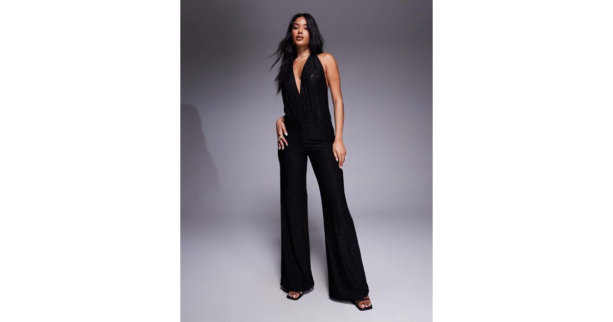 Oh Polly Halter Drop Back Jumpsuit in Blue | Lyst