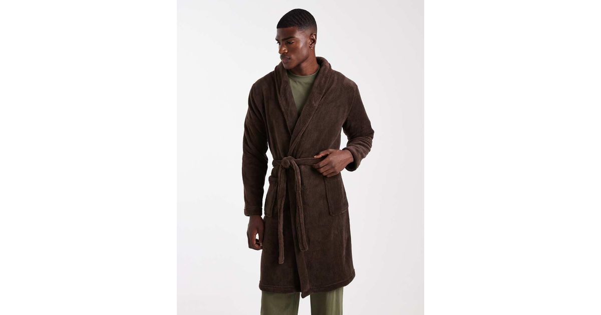 Brave Soul Fluffy Dressing Gown in Brown | Lyst UK