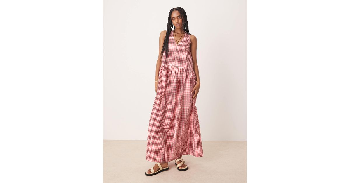 ASOS Smock Maxi Dress With Bow Back Detail in Pink | Lyst