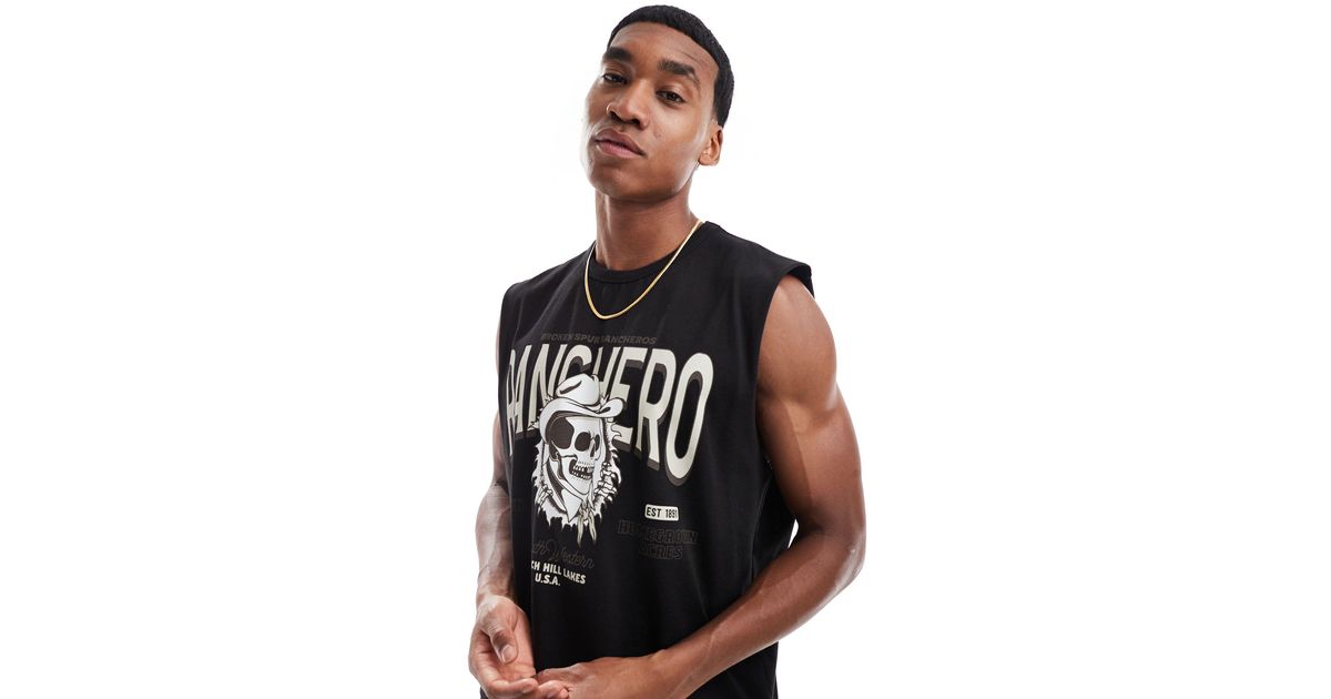 ASOS Cropped Oversized Tank With Print in Black for Men | Lyst