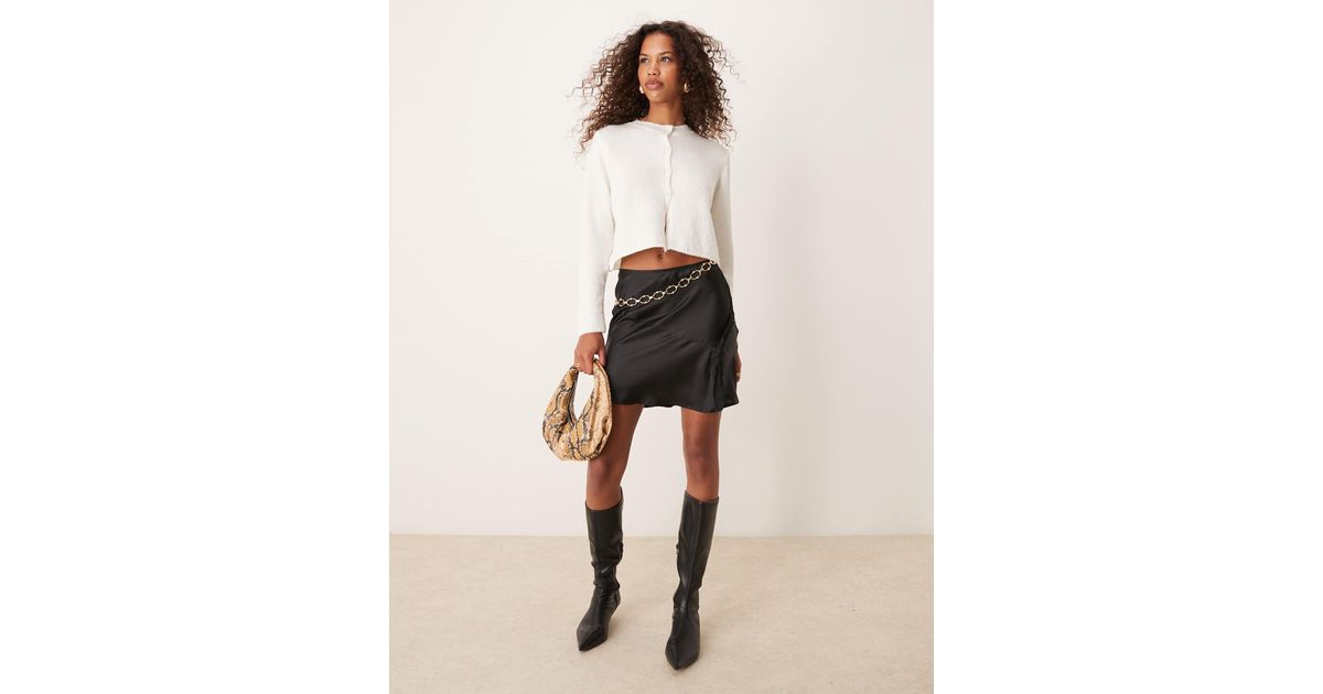 ASOS Satin Flippy Mini Skirt With Lace Split in Natural | Lyst