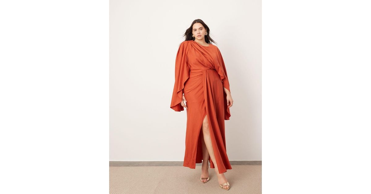 ASOS Curve Volume Flare Sleeve Grecian Cut Out Maxi Dress in Orange | Lyst