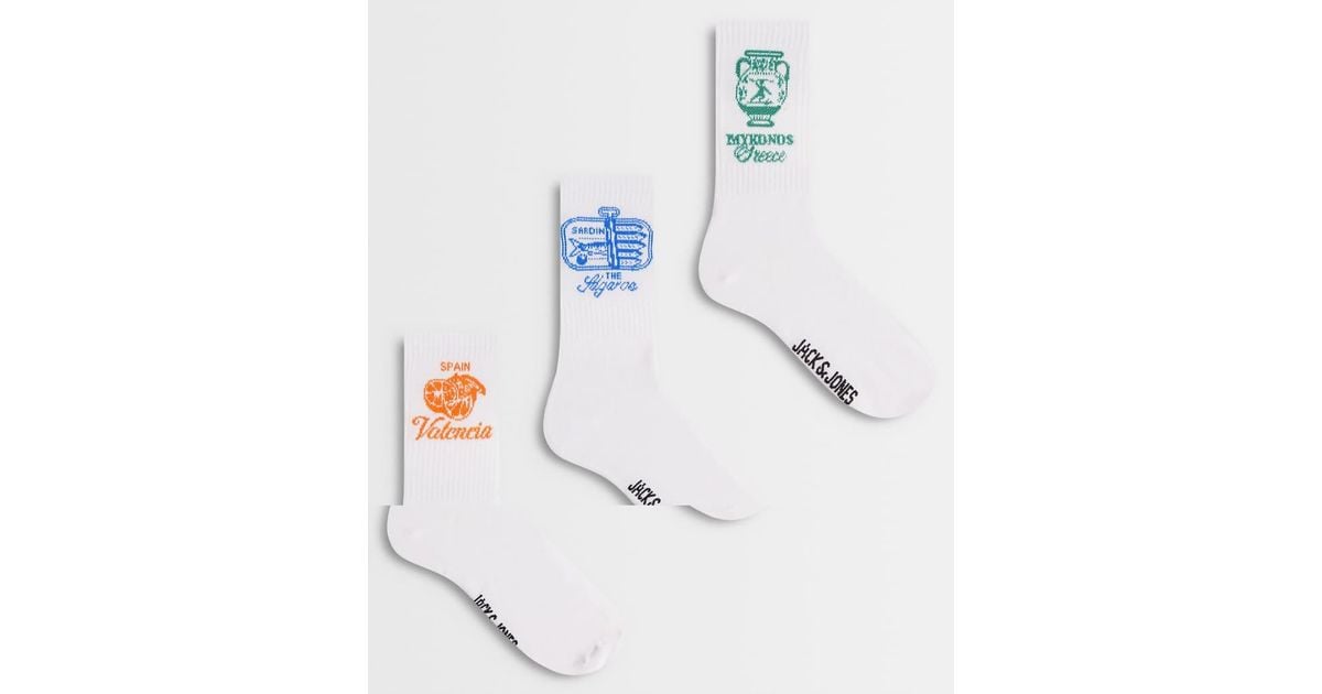 Jack & Jones 3 Pack Of Socks With Location Graphics in White for Men ...