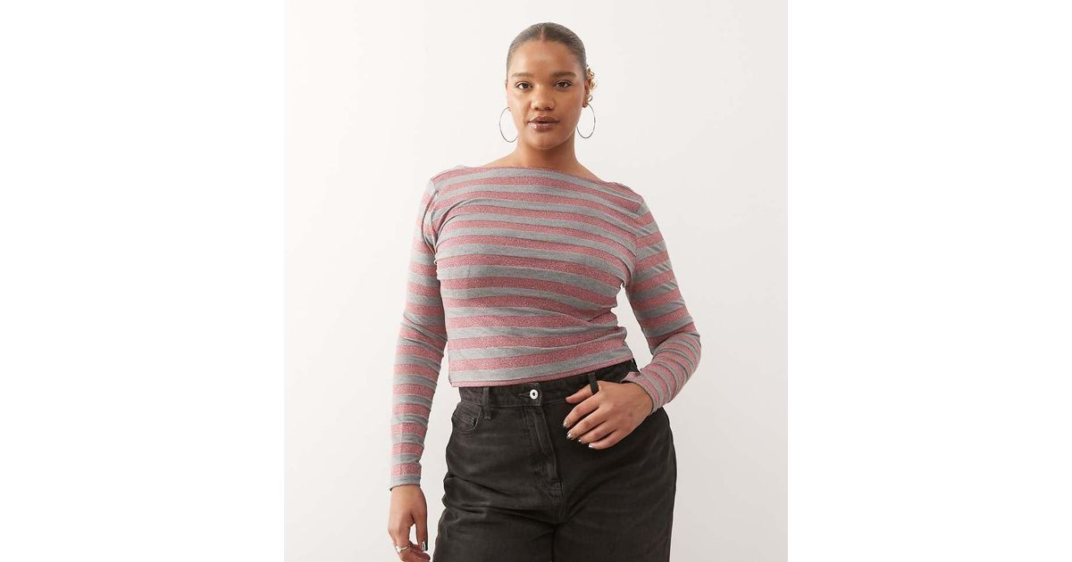 Collusion Plus Stripe Slash Neck Top in Red | Lyst UK