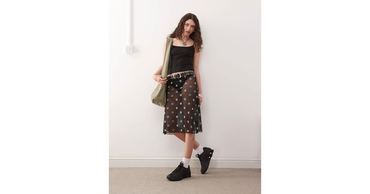 Collusion Polka Dot Sheer Mesh Skirt in Natural | Lyst