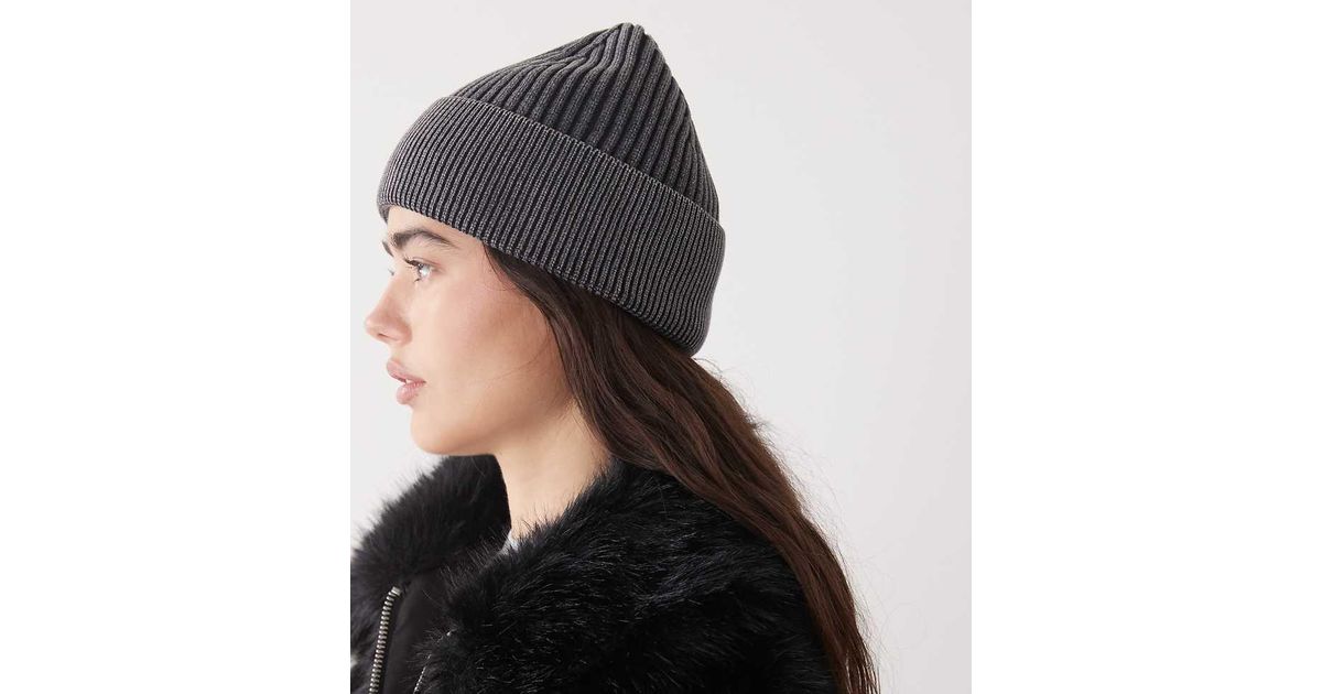 Collusion Ribbed Washed Beanie in Black | Lyst UK