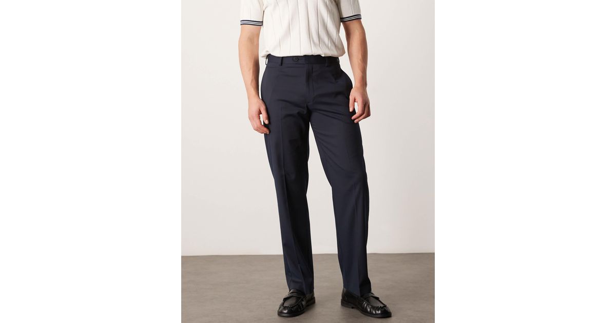 ASOS Smart Straight Leg Micro Texture Trousers in Blue for Men | Lyst