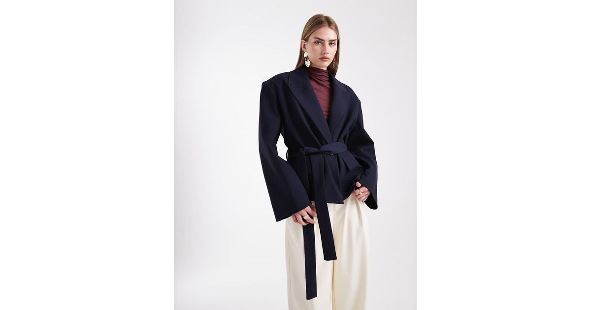 ASOS Tailored Boxy Belted Blazer in Blue | Lyst UK