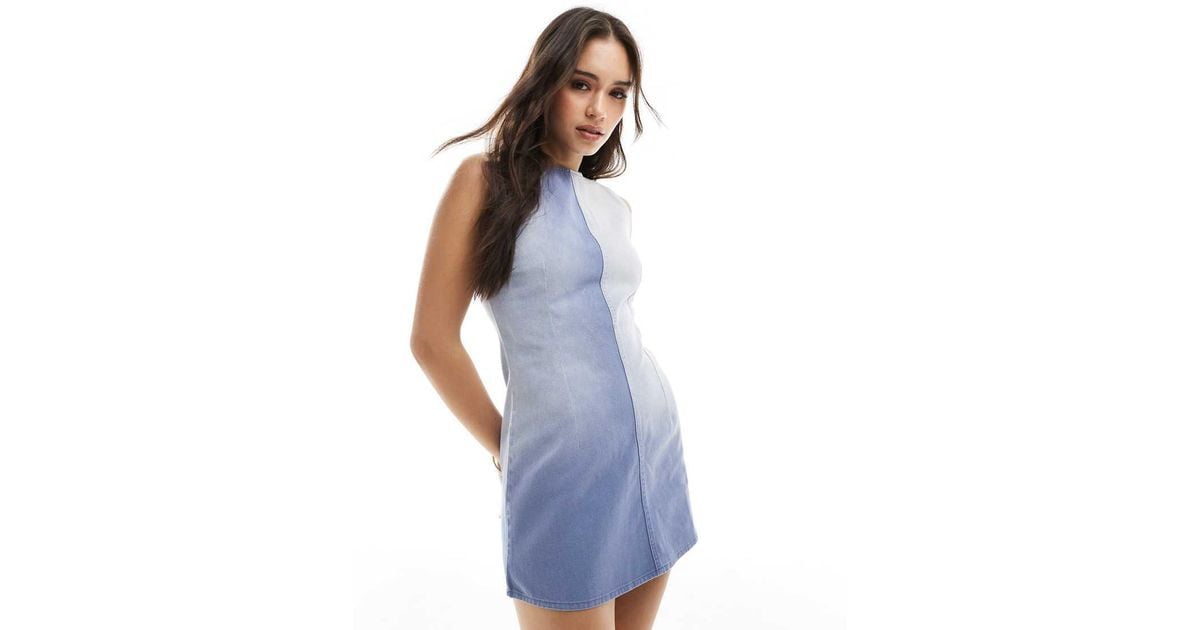 Monki Denim Two-Tone Mini Dress in Blue | Lyst UK