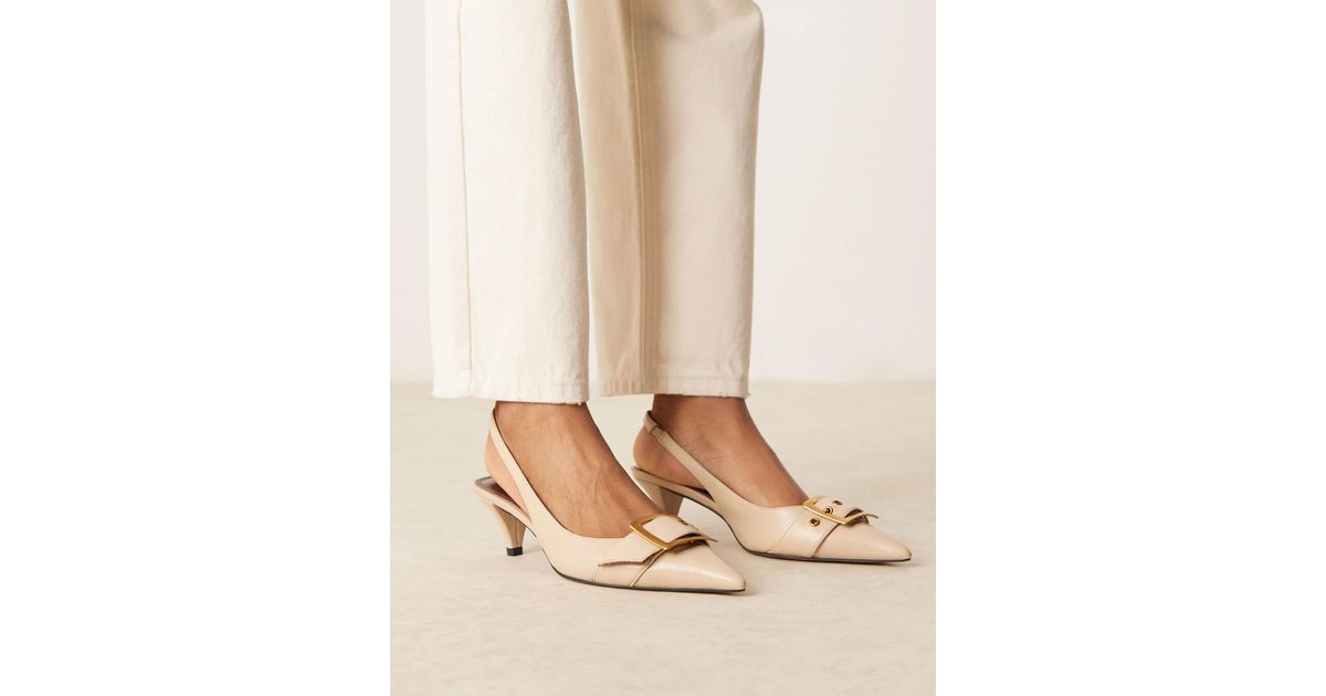 ASOS Stellar Buckle Detail Kitten Heels in Natural | Lyst