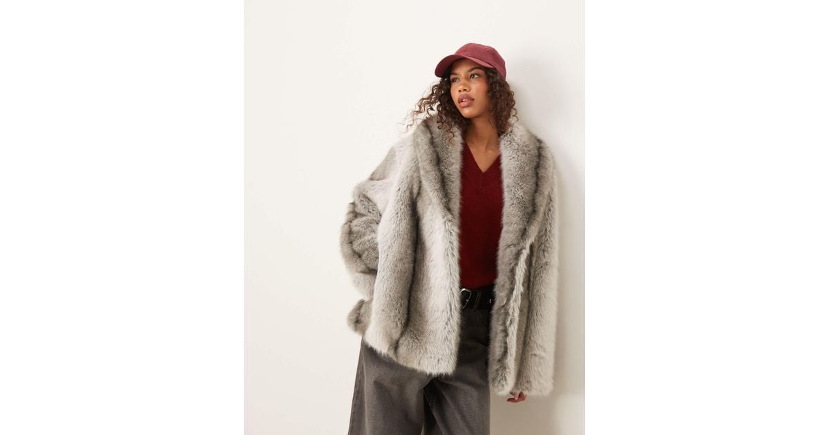 ASOS Tipped Vintage Faux Fur Coat in Brown | Lyst
