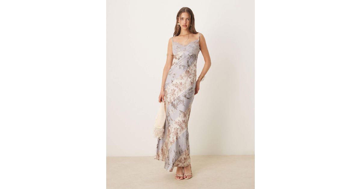 ASOS Lace Overlay Satin Cami Column Midi Dress in Purple | Lyst