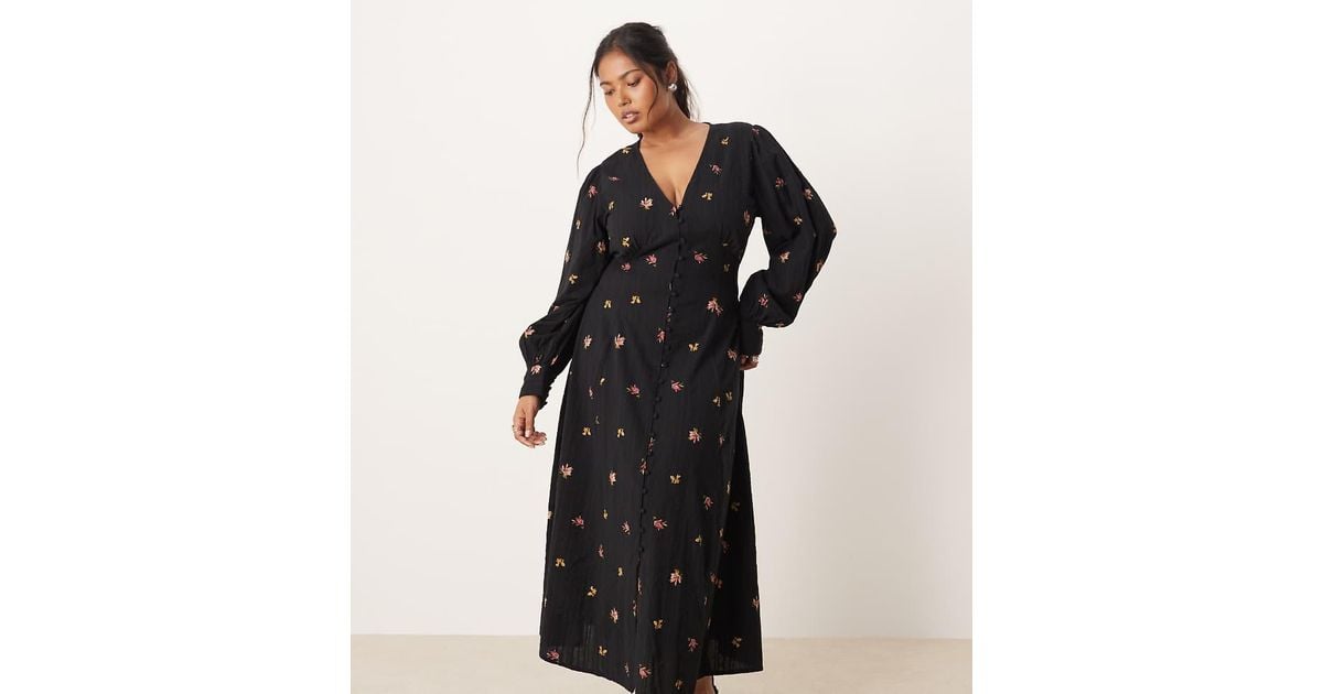Nobody's Child Shannon Embroidered Midi Dress in Black | Lyst UK