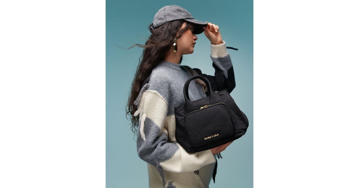 Bimba Y Lola Nylon Grab Handle Bag With Detachable Strap in Gray | Lyst