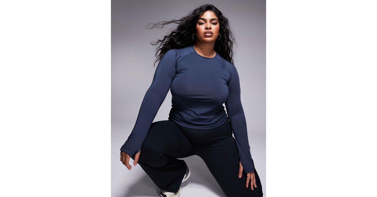 ASOS Curve Icon Slim Fit Active Long Sleeve Top in Blue | Lyst
