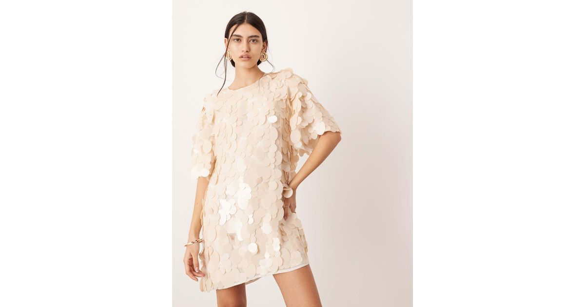 ASOS Embellished Matte Disc Sequin Tshirt Mini Dress in Natural | Lyst