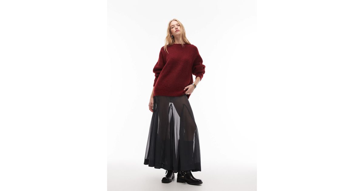 ASOS Sheer Volume Godet Maxi Skirt in Red | Lyst