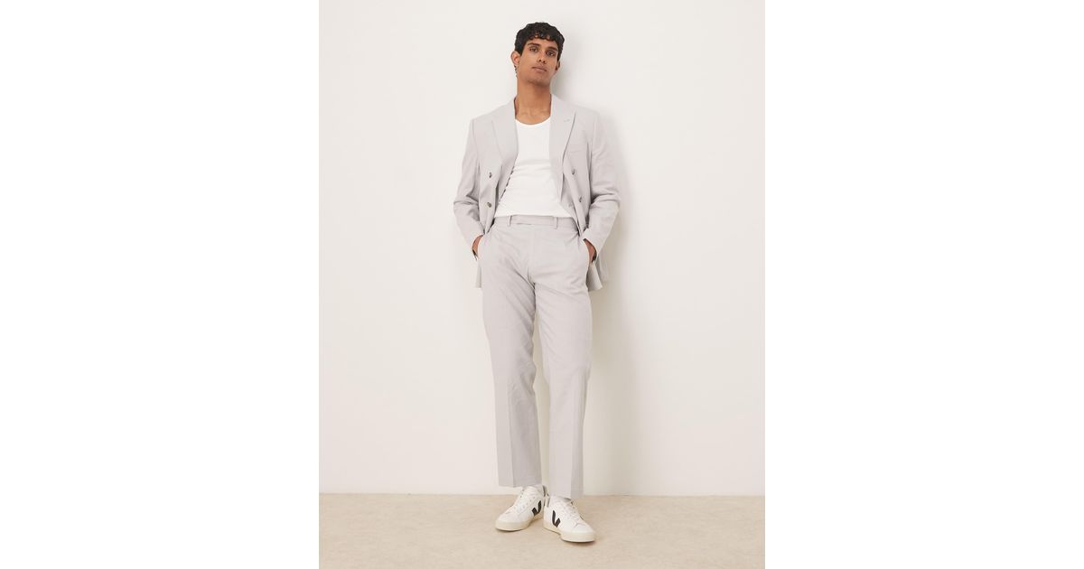 ASOS Linen Blend Straight Leg Suit Trousers in Natural for Men | Lyst