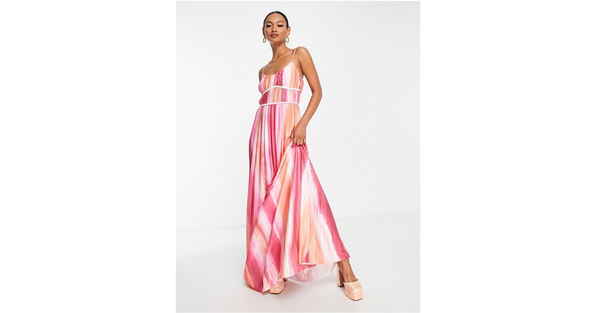 Asos Satin Plisse Maxi Dress In Pink Lyst