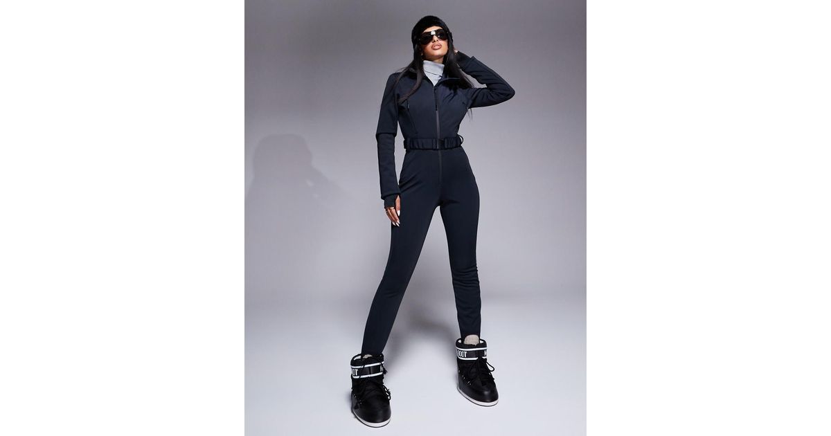 ASOS Belted Ski Suit With Skinny Leg And Hood in Blue | Lyst UK