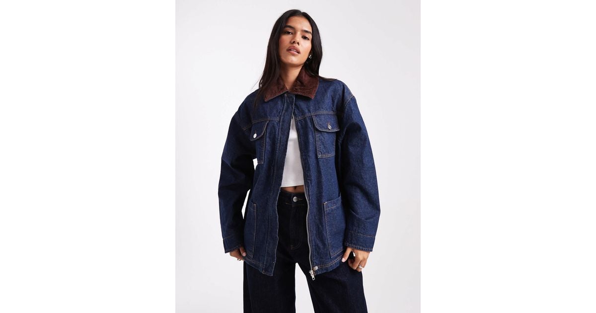 ASOS Denim Barn Jacket in Blue | Lyst