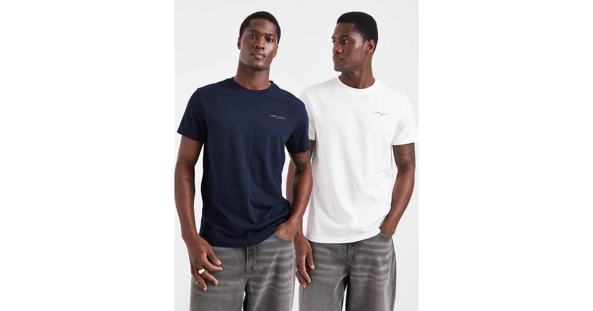 Tommy Hilfiger 2 Pack Of Slim Linear Chest Logo T-shirts in Blue for ...