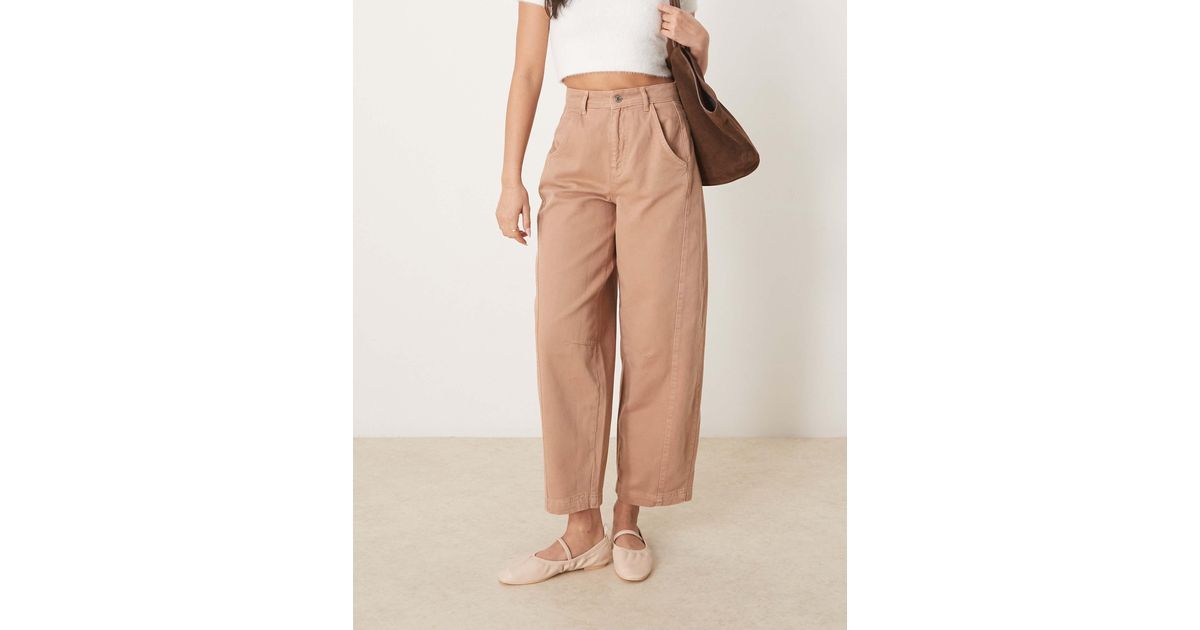ASOS Cropped Barrel Leg Trouser With Side Panel in Natural | Lyst