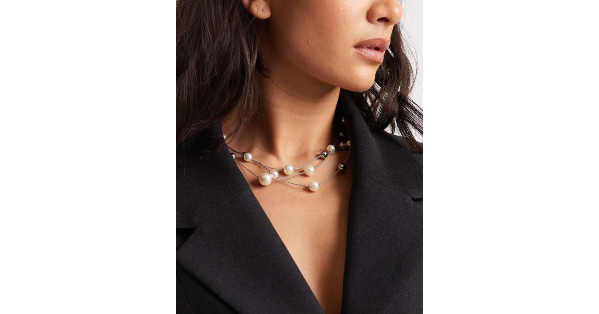 ASOS Multi-row Necklace With Faux Pearls in Black | Lyst UK