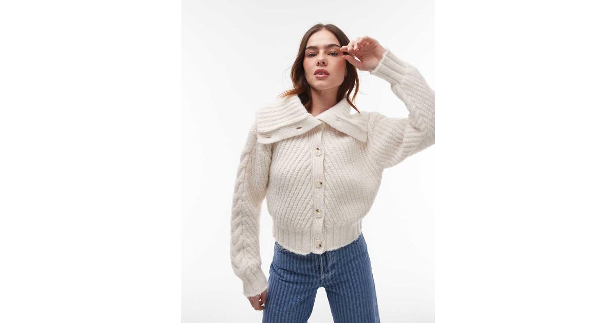 TOPSHOP Chunky Collared Cardigan in White | Lyst UK