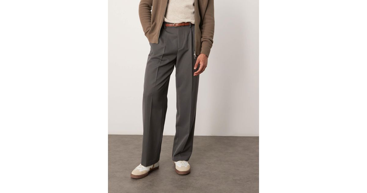 ASOS Smart Wide Leg P With Double Pleats in Gray for Men | Lyst
