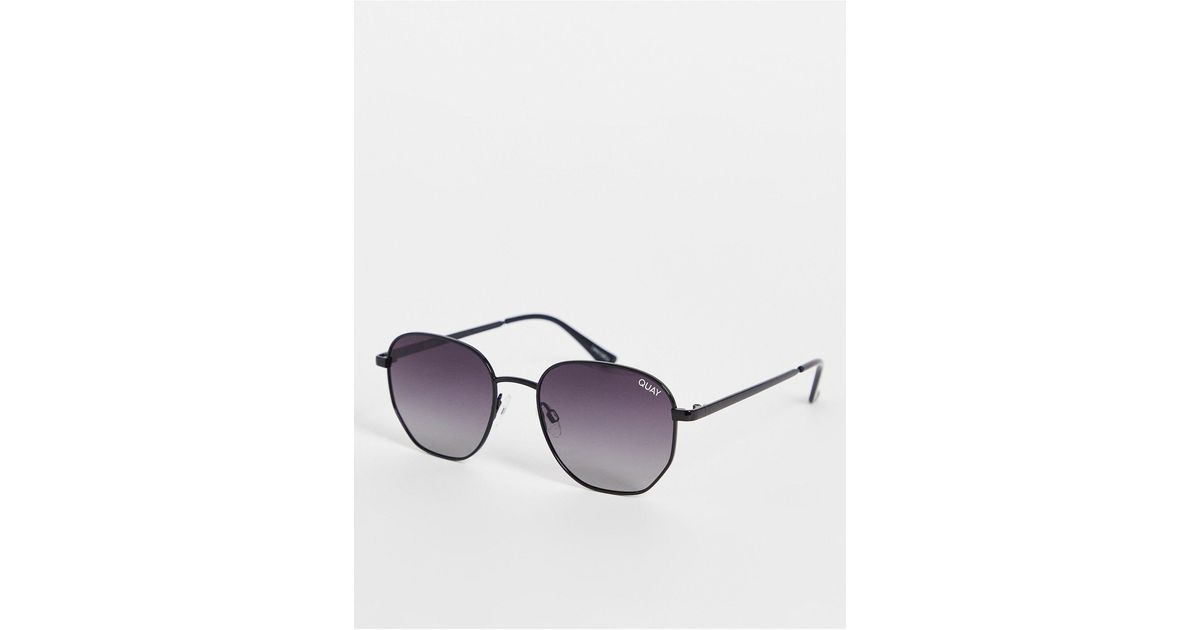 Quay Quay Big Time Round Sunglasses With Polarised Lens In Black For
