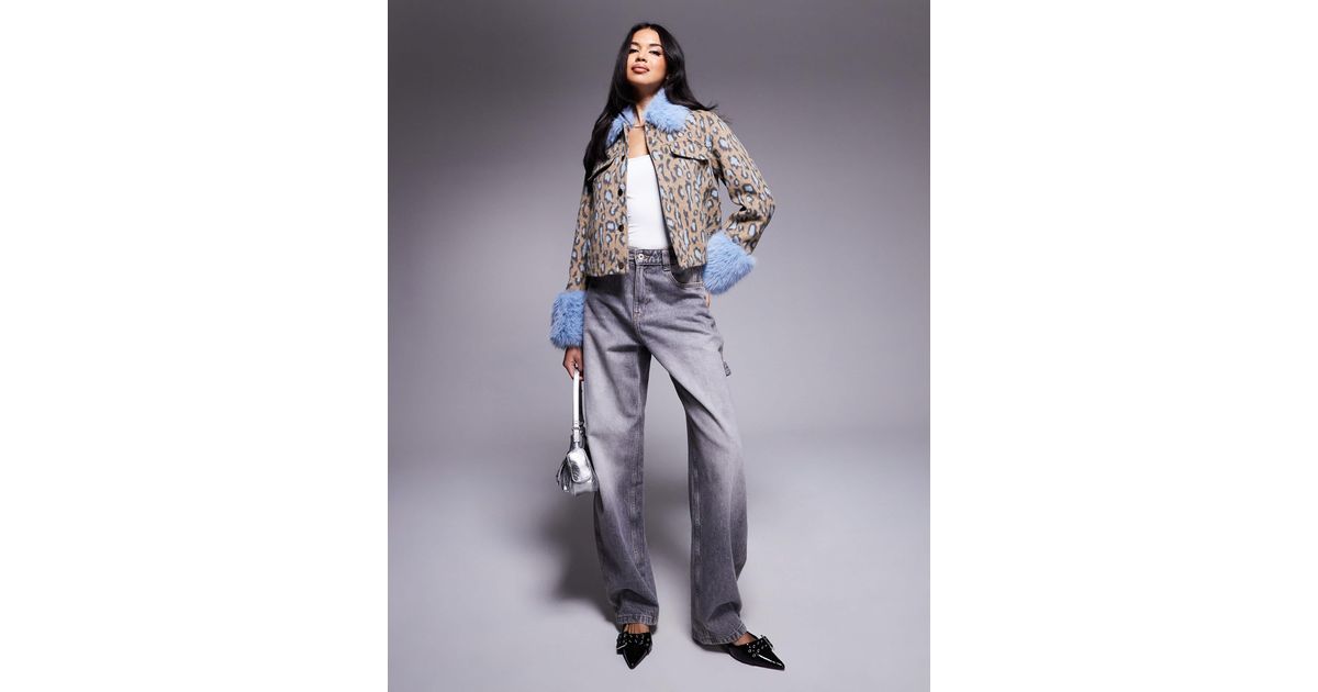 River Island Wool Look Jacket With Faux Fur Detail in Blue | Lyst