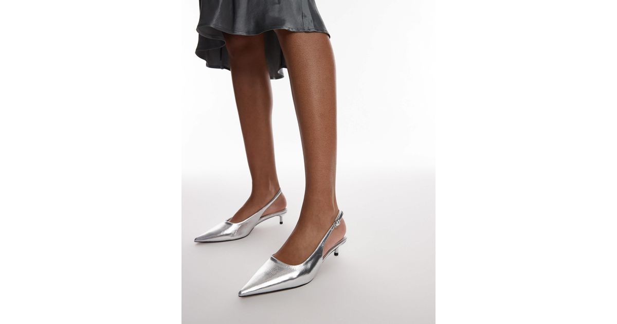 TOPSHOP Ellie Slingback Mid Heel Court Shoes in Metallic | Lyst