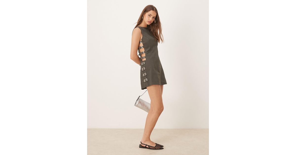 Vrg Grl Kenni Buckle Side Linen Mini Dress in Natural | Lyst