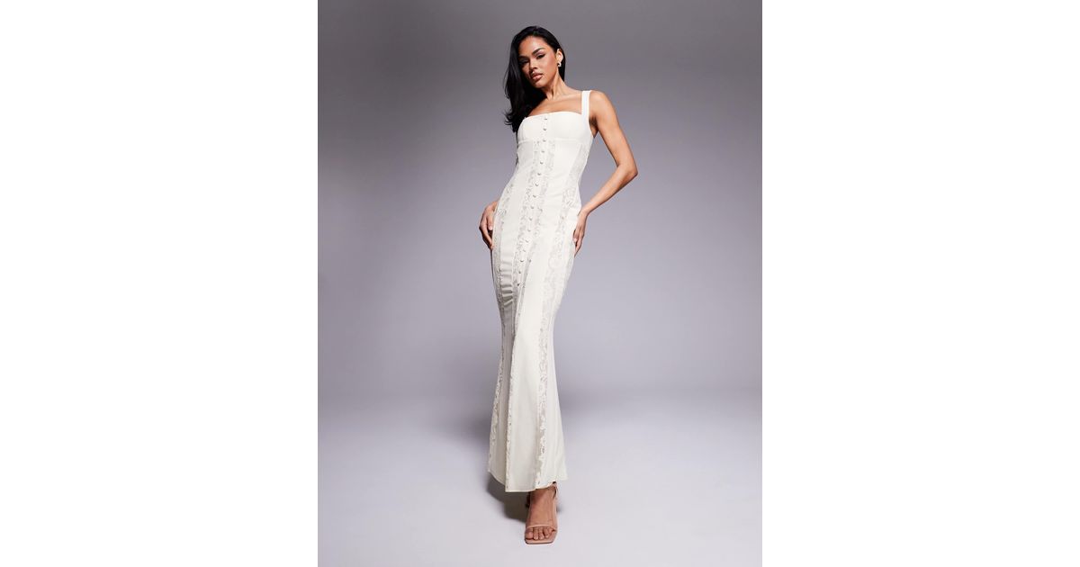Murci Exclusive Square Neck Sheer Lace Panel Maxi Dress in Gray | Lyst